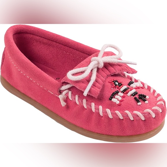 Minnetonka | Shoes | Minnetonka Little Girls Pink Suede Leather Beaded ...